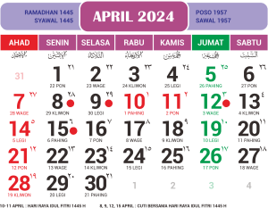 Kalender Tahun 2024 Lengkap dengan Tanggal Merah dan Cuti Bersama | CDR ...